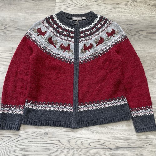 Vintage Croft & Barrow Sweater Women's Medium Red Cardinals Birds ...