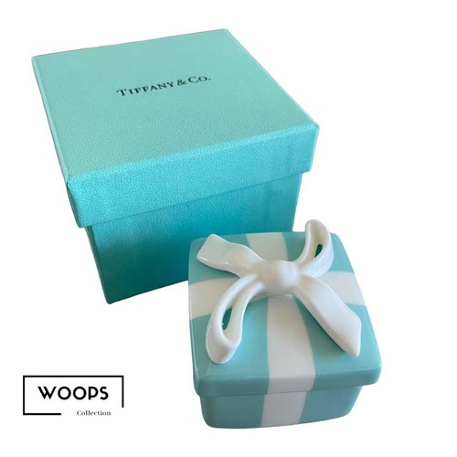 TIFFANY&Co. Jewelry Box Couples Classic Blue Bow Mini Square Ceramic ...
