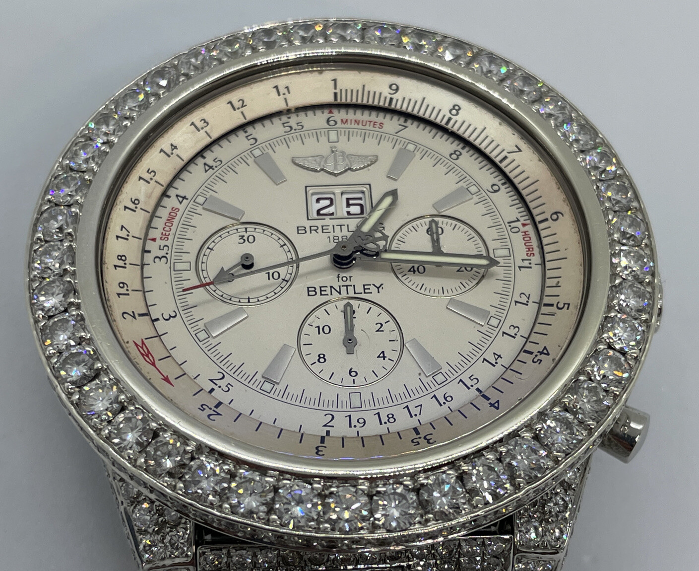 RARE Breitling Bentley Watch DIAMONDS 100% NATURAL DIAMONDS ICED OUT 51 ...
