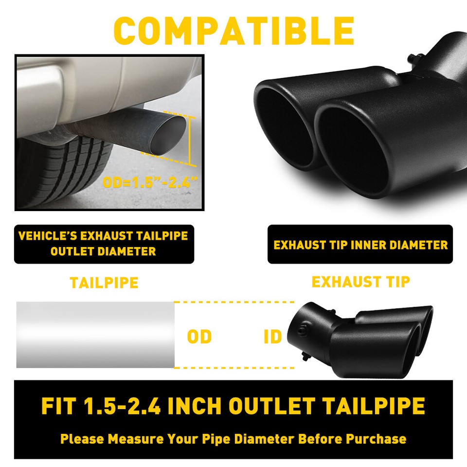 Black Dual Car Rear Exhaust Pipe Bend Tip Tail Muffler Round Steel ...