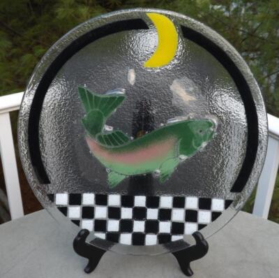 Peggy Karr Fish Plate Platter Checkered Nautical Salmon 13 3/4" | eBay