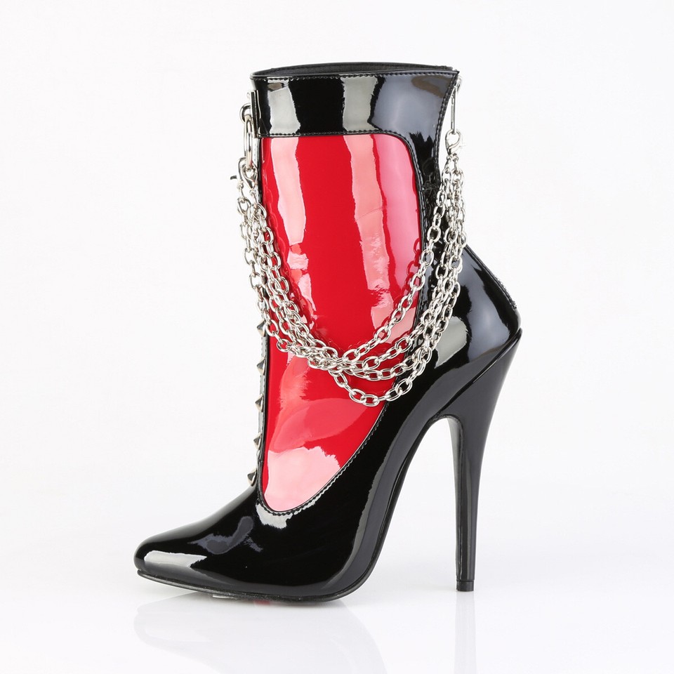 DEVIOUS DOMINA-1033 Women's Black Red 6" Heel Ankle Boots with Chains ...