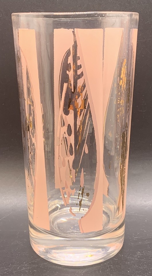 Vintage MCM Fred Press Signed Highball Glass Pink and Gold Set Of 5 | eBay