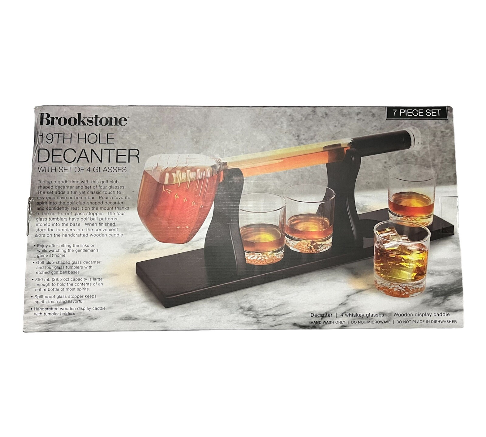 NEW IN BOX Brookstone 19th Hole Golf Club Decanter w/ 4 Glasses ...