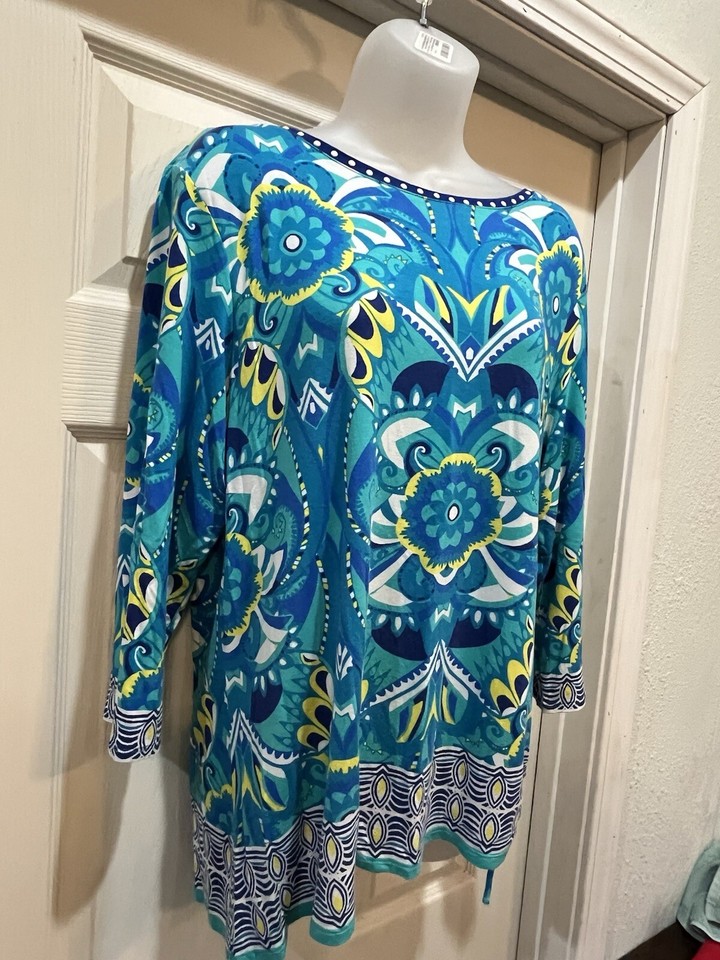 Ruby Rd. PS Rayon Spandex Tunic Top Blue Floral 3/4 Sleeve | eBay