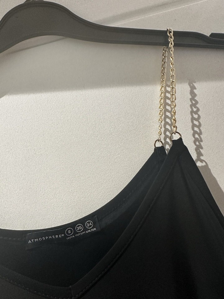 Primark Black Cami Top Gold Chain Straps Size 8 | eBay
