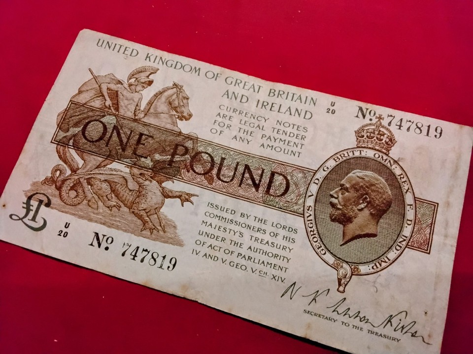 WARREN FISHER ONE POUND 1919-1939 TREASURY BANKNOTE -NICE "GEORGE V ...
