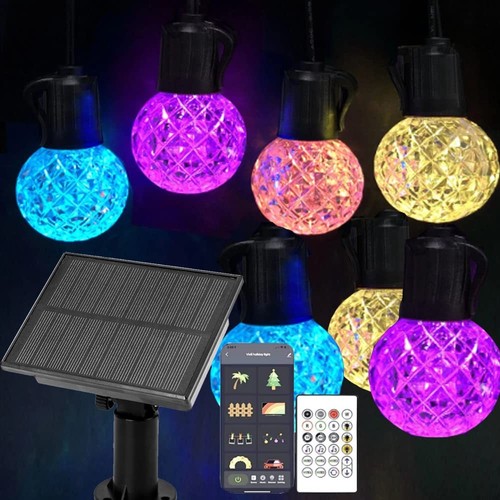 Solar Led Smart String Lights, 25 LED RGBW Bulbs Color Changing Patio ...