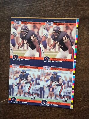 1990 NFL Pro Set Chicago Bears 4-card uncut panel Carrier Washington | eBay