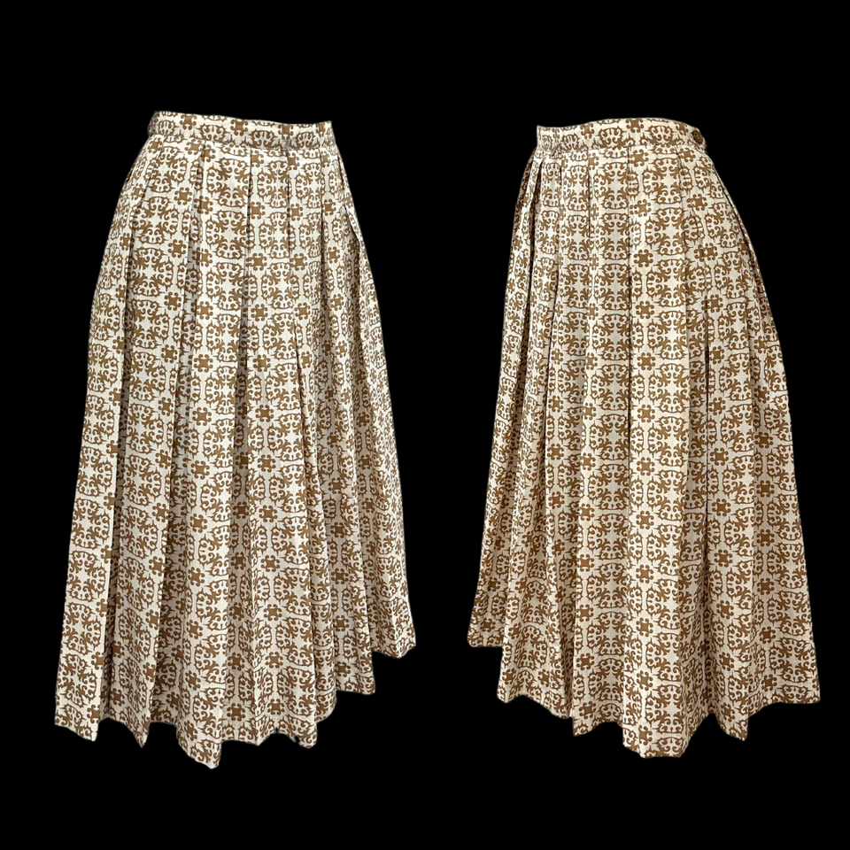 Vintage 50s Rosecrest Brown Screenprint Abstract Print Pleated Beige ...