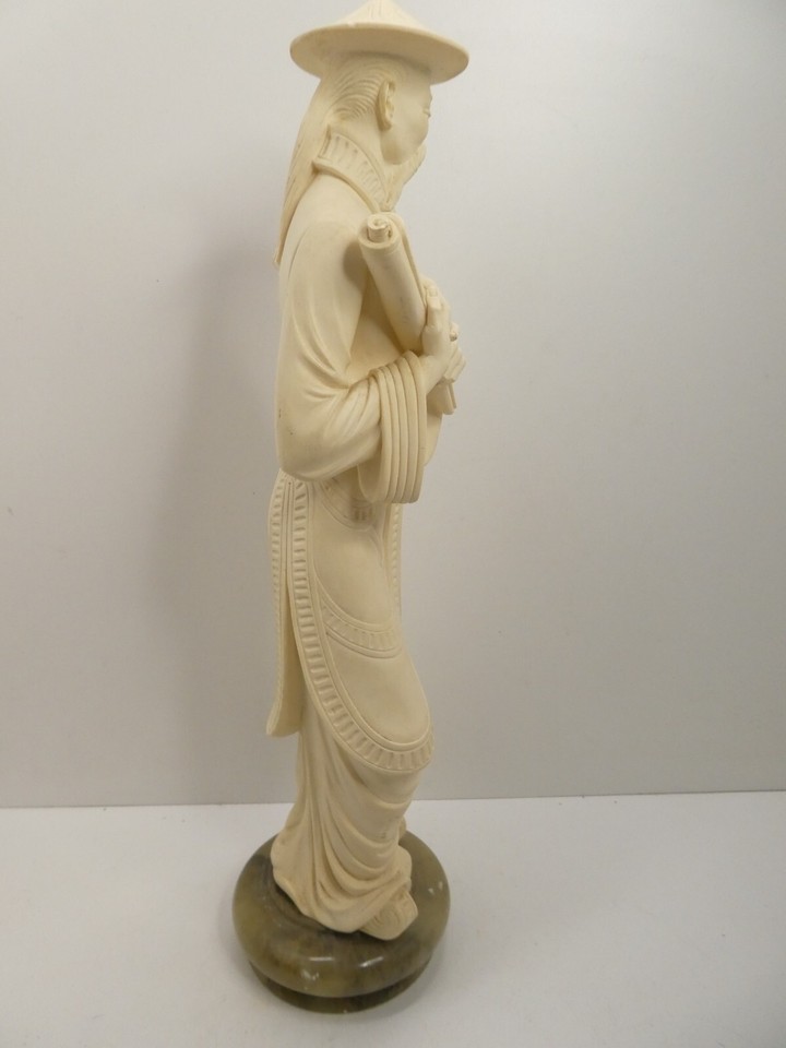 A GIANNELLI ITALY VINTAGE CAST RESIN CHINESE MAN STATUE ALABASTER BASE ...