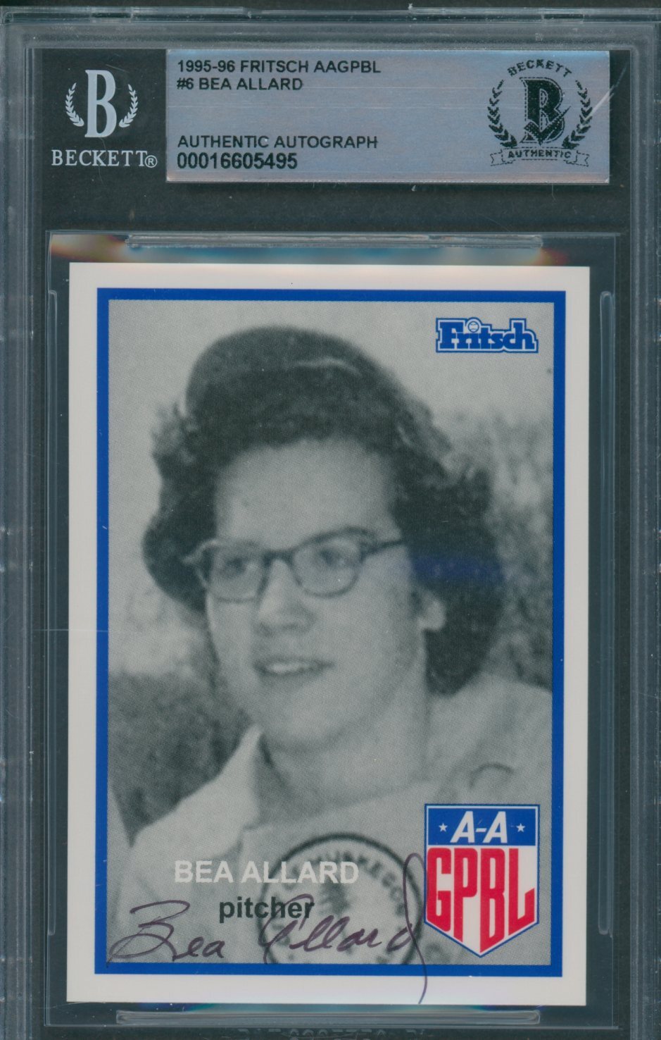 1995/96 Fritsch AAGPBL #6 Bea Allard Beckett Authentic Autograph Signed ...