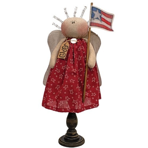 NEW Primitive ANGEL DOLL PATRIOTIC FARMHOUSE 17"T GLORY ON SPINDLE ...