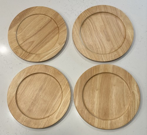FURIO HOME Wooden Charger Plates Set of 4 Round Solid Wood 12” Thailand ...