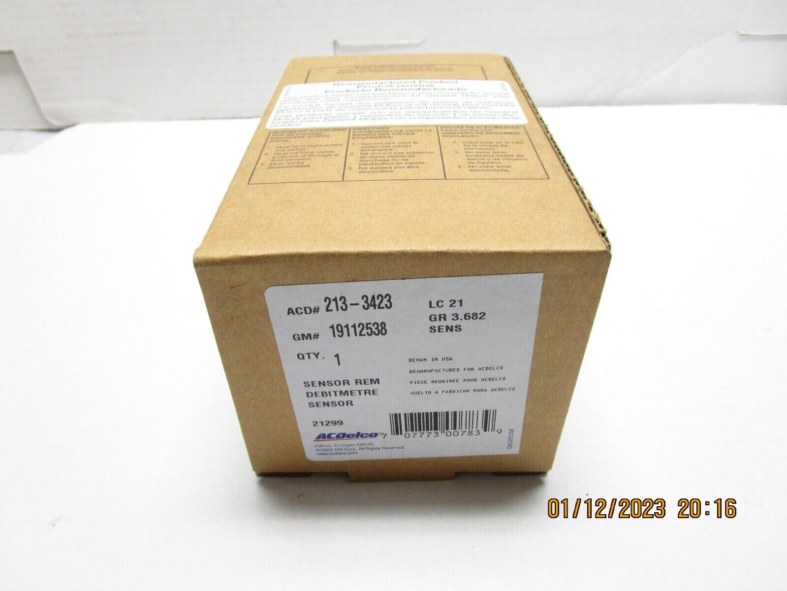 Mass Air Flow Sensor ACDelco 213-3423 19112538 Reman | eBay