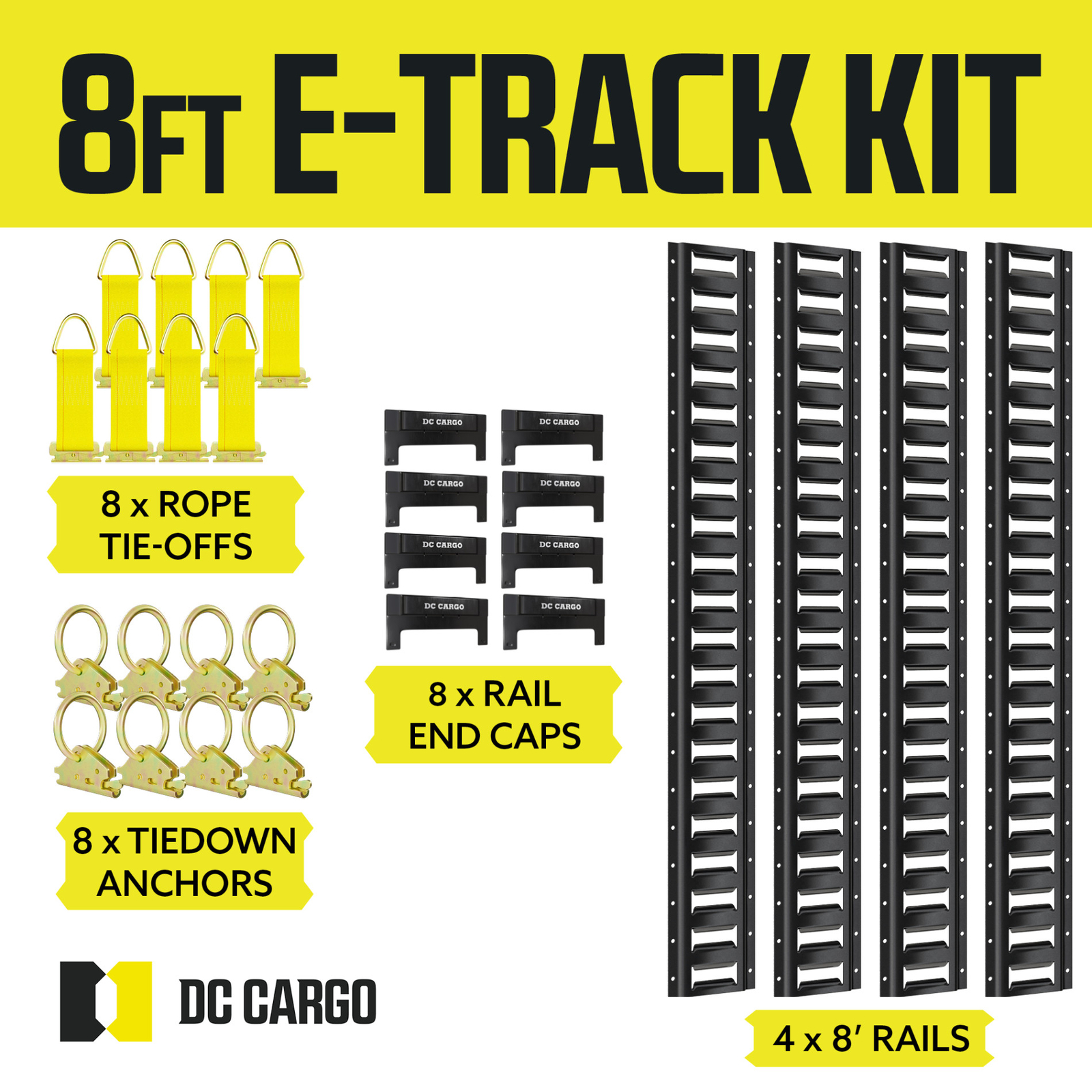 DC Cargo E Track Rails Tie-Down Kit 8' Etrack Rail, E-track Rings ...