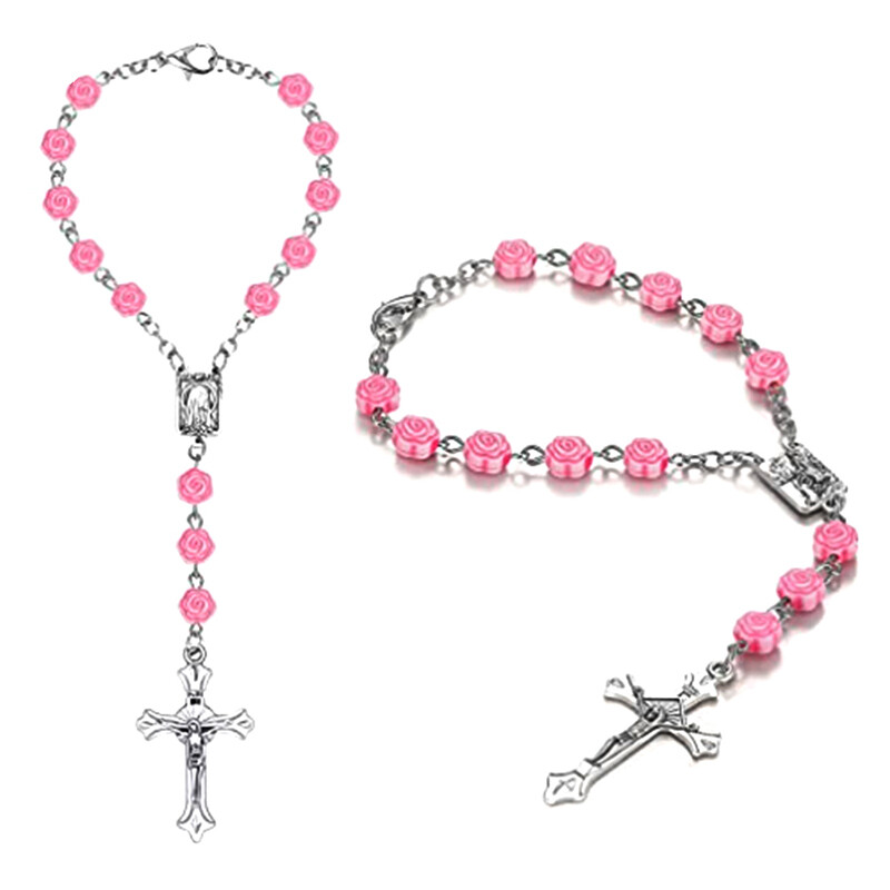 Christian Catholic Pink Rosary Cross Bracelets Religion Prayer Jewelry ...