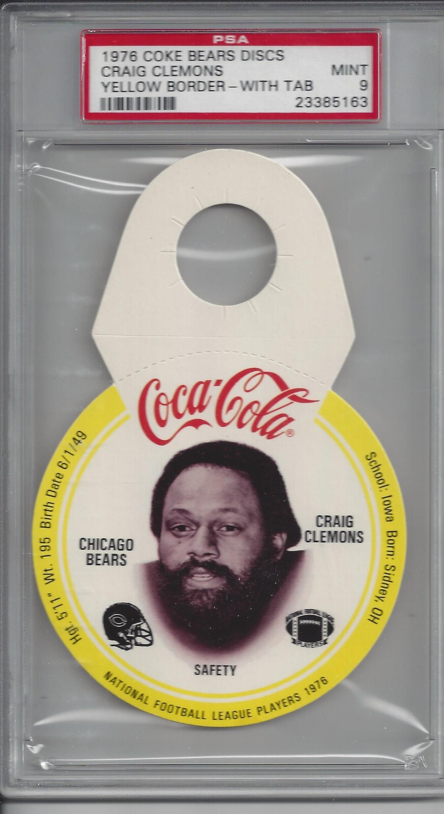1976 Coca Cola Coke Chicago Bears Craig Clemons "Yellow Border" (w/Tab ...