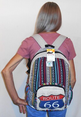Nepal Rising INT'L BACKPACK Route 66 FAIR TRAD 3 Outside POCKETS Cotton ...