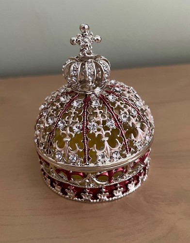 Royal Crown Trinket Box Bejeweled Hinged Ornate Enamel Rhinestones Red ...