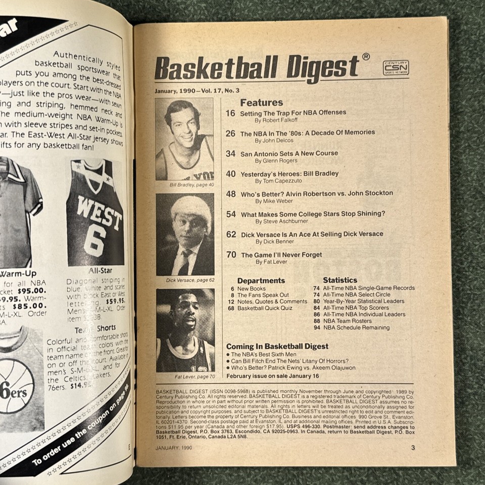 January 1990 basketball digest magazine Michael Jordan, Patrick Ewing ...