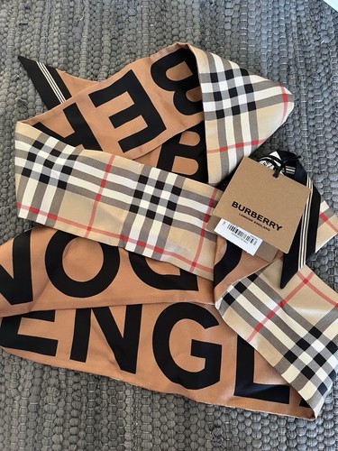 BURBERRY Vintage Check Logo Silk Ribbon Scarf $220 New NWT | eBay