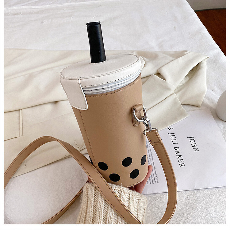 Cute Cartoon Boba Milk Tea Shoulder Bag Boba Tea Handbag w/ straw ...
