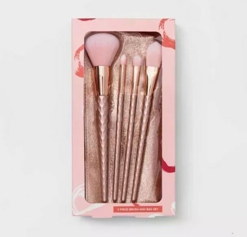 5pc Gift Set Contour Cosmetic Makeup Brush & Bag Set Rose Gold Target ...