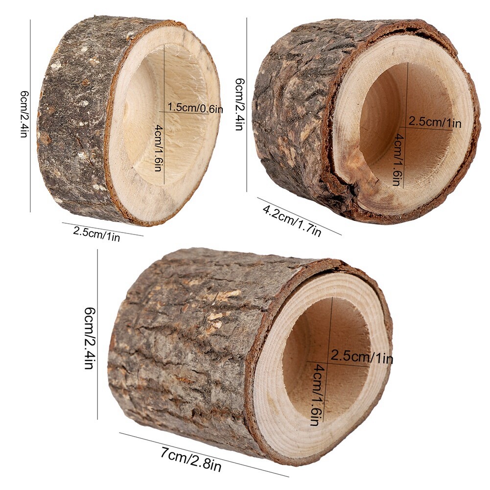 Three-piece Wood Timber Pile Candle Stand Candlestick Log Flowerpot ...