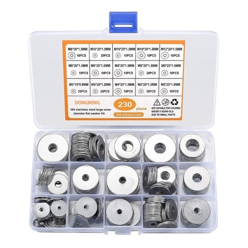 230Pieces Stainless Steel Flat Washers, 304 Steel Washer Pack Washers ...