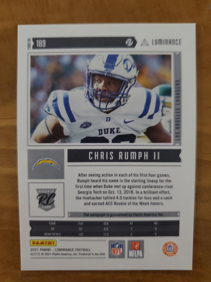 Chris Rumph II Rookie - Los Angeles Chargers 2021 Luminance Blue ...