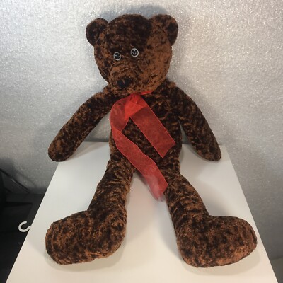 PBC Brown Bean Bag Teddy Bear Plush 21" Stuffed Animal Red Bow Toy CUTE ...