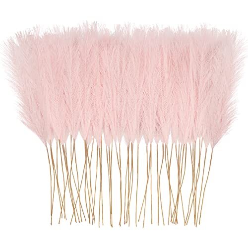 50pcs Pink Faux Pampas Grass Decor, 26" Short Artificial Pompous Grass ...
