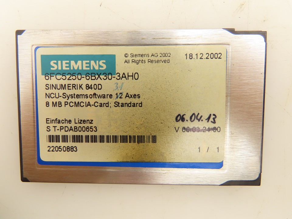 Siemens 6FC5250-6BX30-3AH0 Sinumerik 840D NCU Software PC Memory Card ...