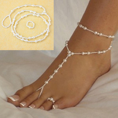 Pearl Barefoot Sandal Anklet Foot Chain Toe Ring Beach Ankle Bracelet ...