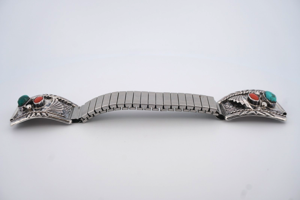 Vintage BOBBY BEGAY Navajo Sterling Silver Old Pawn Watch Tips & Band ...