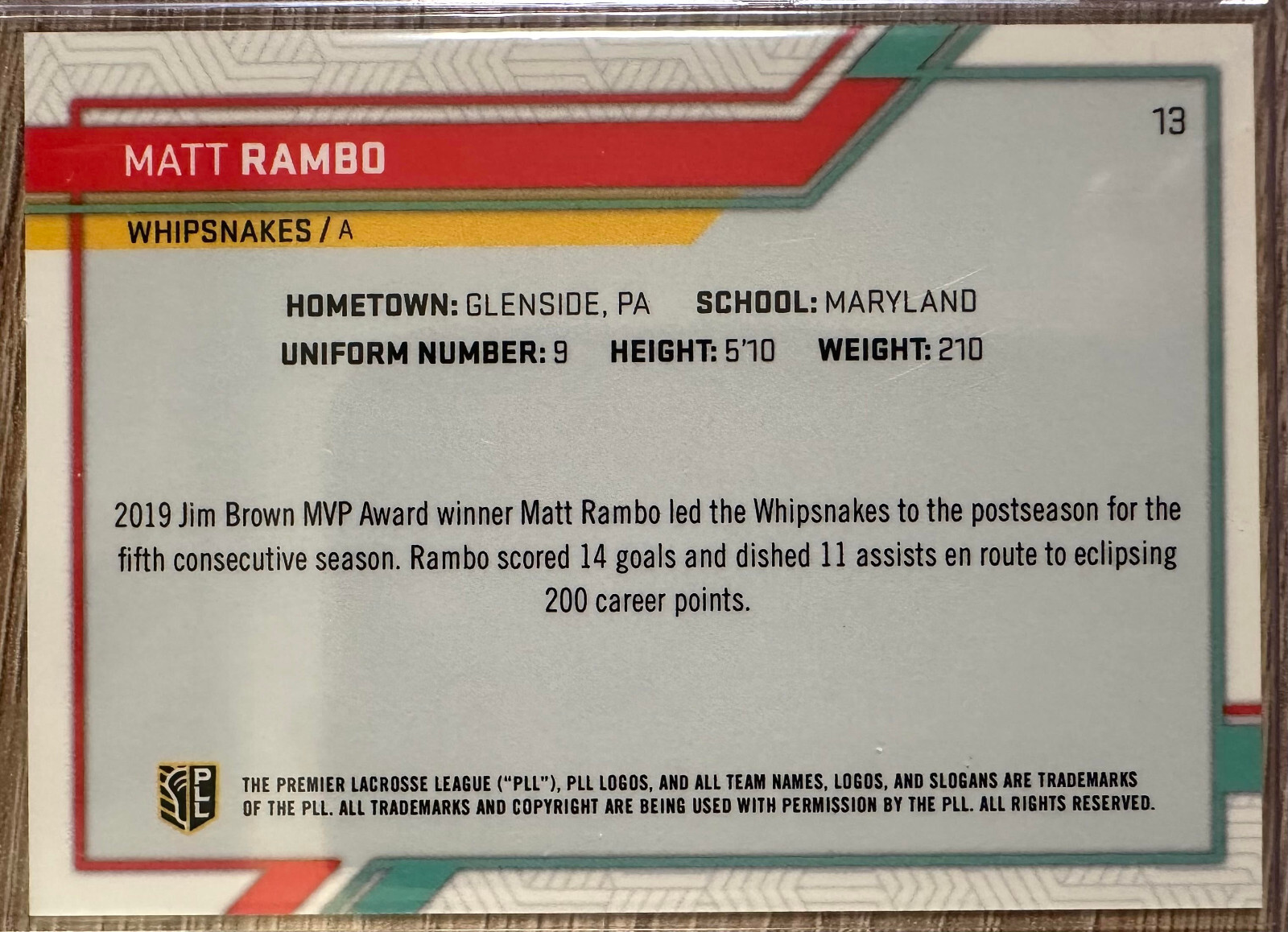 2023 PREMIER LACROSSE LEAGUE PLL SNAPSHOT MATT RAMBO BLUE SSP AUTO #48/ ...