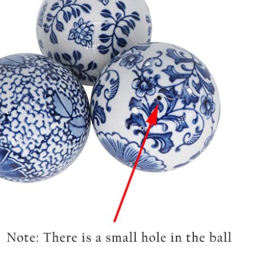 Set Of 3 Blue & White Porcelain Orbs Decorative Balls Ceramic Spheres ...