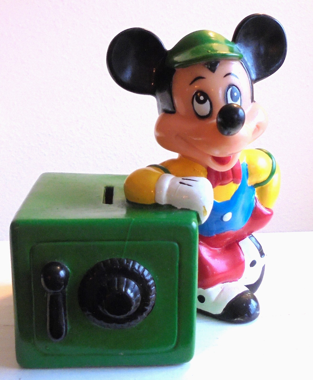 Vintage Disney Banker Mickey Mouse Plastic Coin Money Piggy Bank Safe w ...