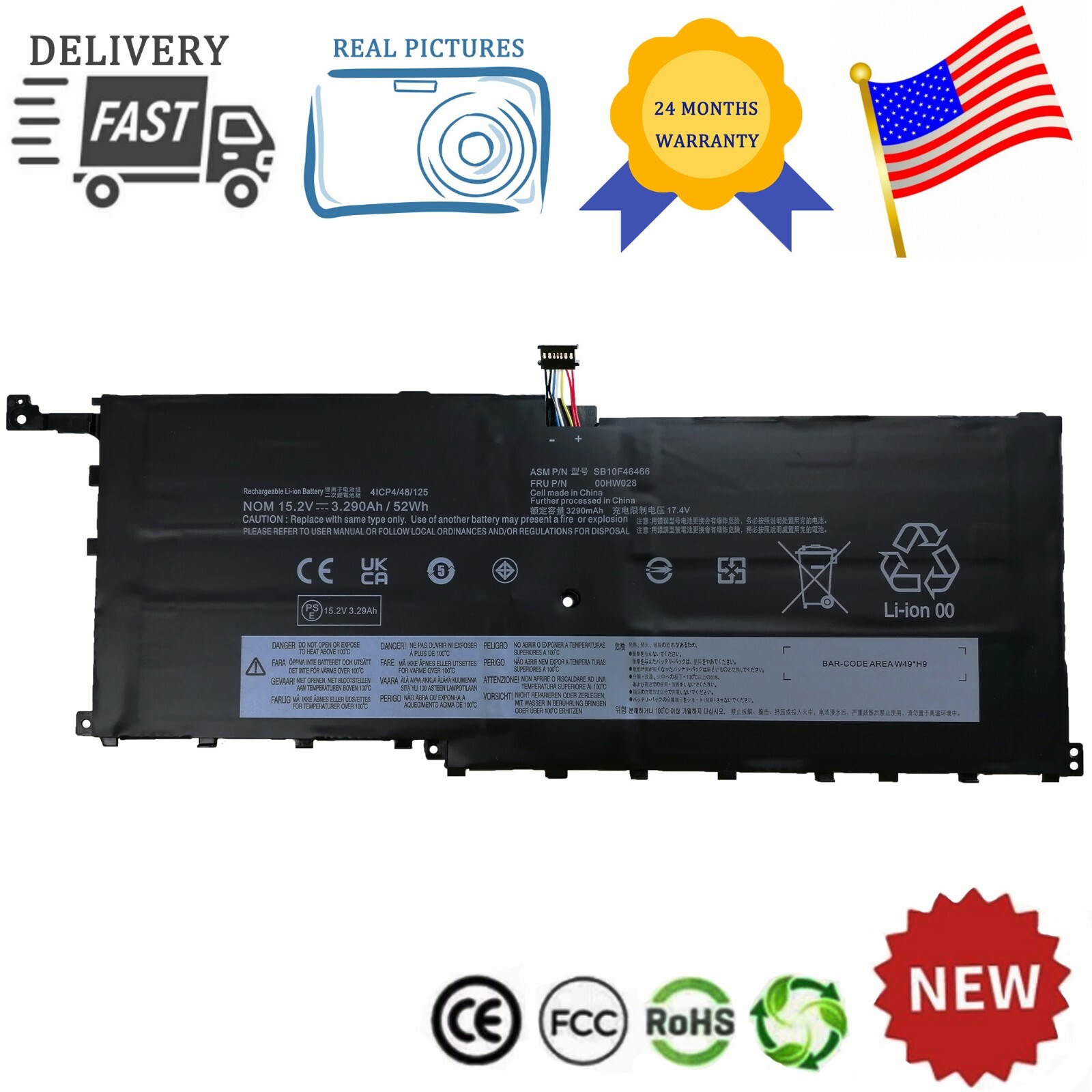 00HW028 Battery for Lenovo ThinkPad X1 Carbon 4th Gen X1 Yoga 1st 2nd ...