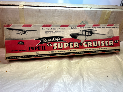 RARE NIB 1955 BERKELEY'S PIPER SUPER CRUISER FF CL RUBBER KIT 4-9 36"WS ...