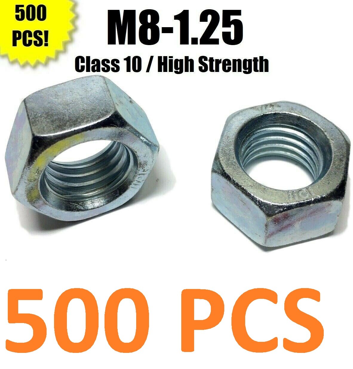 500 PACK M8 - 1.25 mm Hex Nuts Class 10 Zinc Plated 8mm-1.25 8mm Nut | eBay