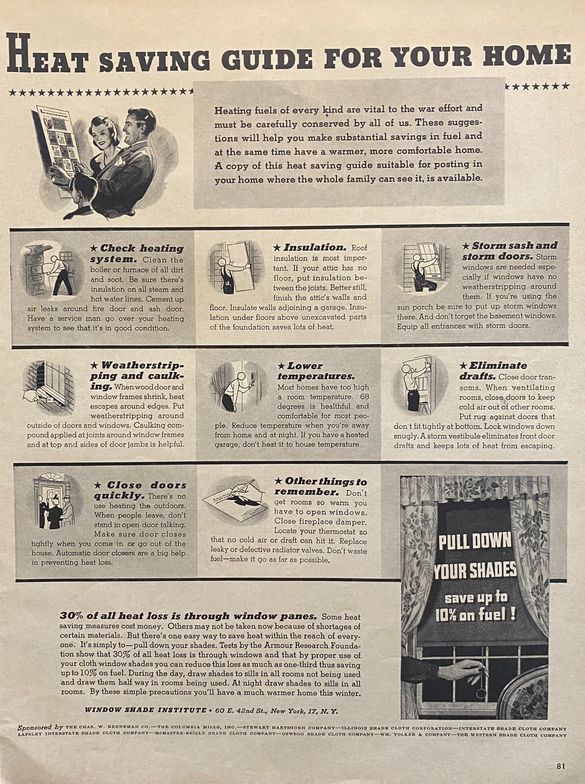 Vintage 1943 Print Ad Heat Saving Guide Window Shade Life Magazine ...