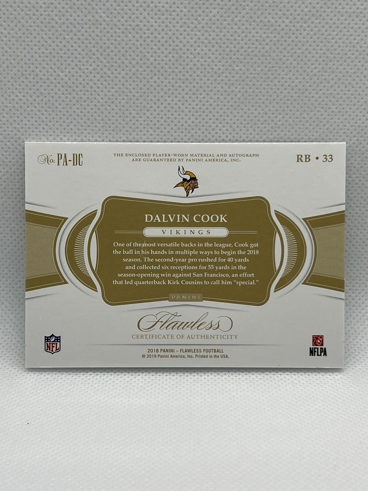2018 Flawless Dalvin Cook Patch Auto #23/25 Dual Patch Purple White | eBay