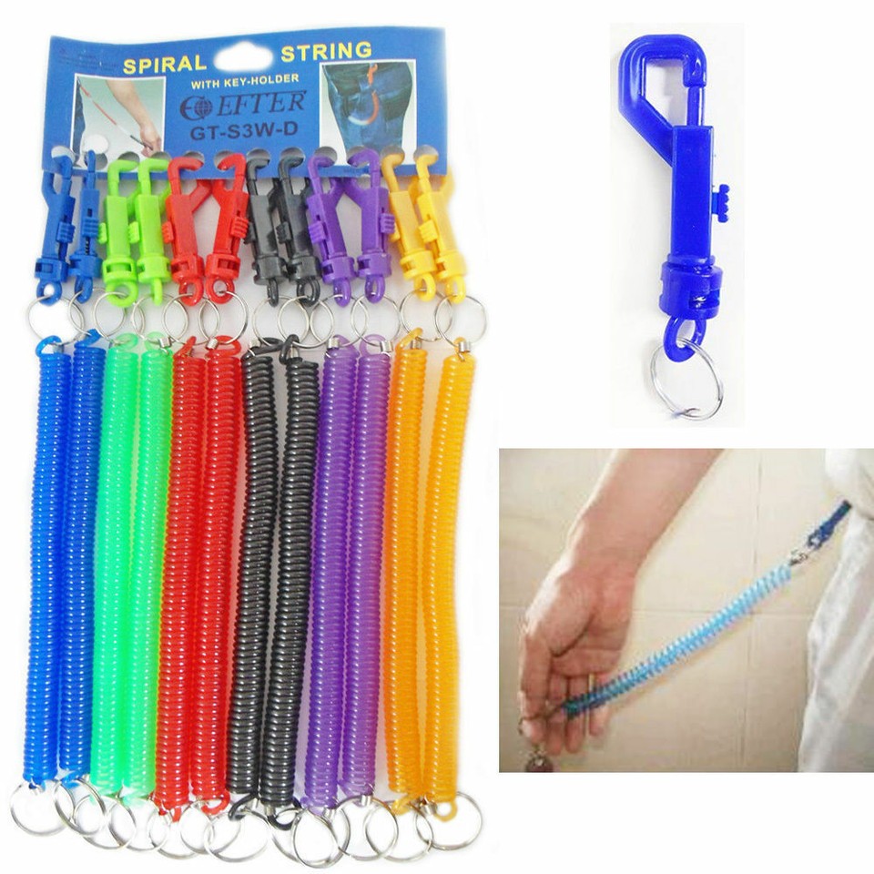 Spiral Clip On Ring Stretchy Elastic Coil Spring Retractable Keyring ...