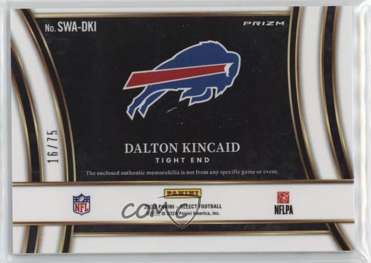 2023 Panini Select Jumbo Rookie Swatches White Prizm /75 Dalton Kincaid ...