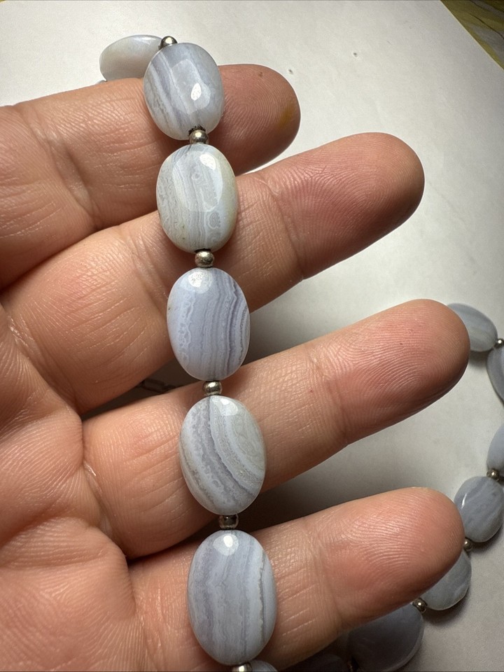 Necklace Choker Blue Lace Agate Sterling Vintage 18” Adjustable Rare ...