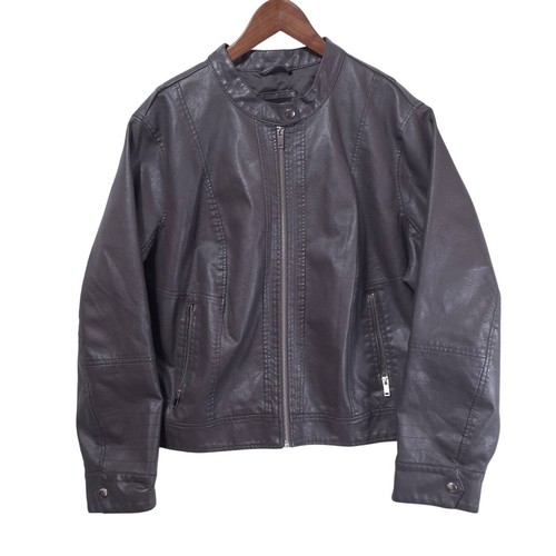 Bernardo Faux Leather Jacket 3X Motorcycle Biker Gray Zip Pocket Plus ...