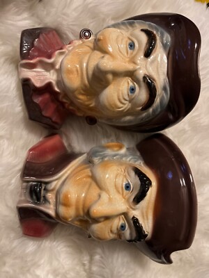 Royal Copley Colonial Head Vase Wall Pockets Old Man & Woman | eBay