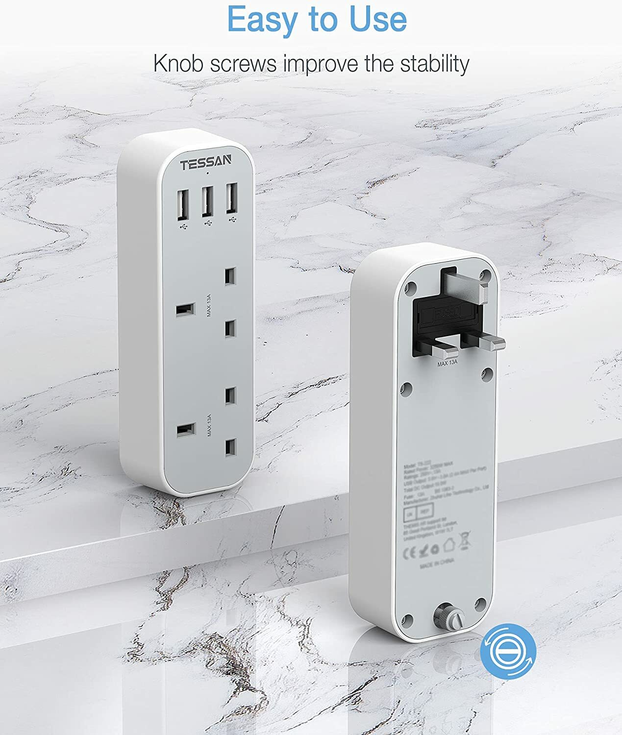 3 Pin Wall Socket Adapter Plug Extension & Shaver Adaptor with USB Port ...